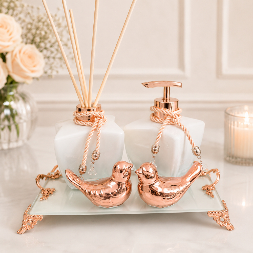 Kit Lavabo Luxo Branco Estrela Passarinho Porcelana Pingente Bandeja ...