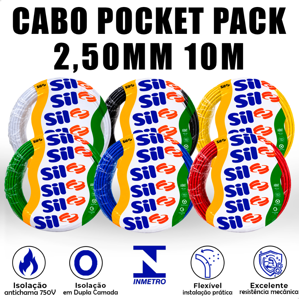 Cabo FlexSil 2,5 mm² Antichama 750V – Pocket Pack 10m Cabo Flexível em ...