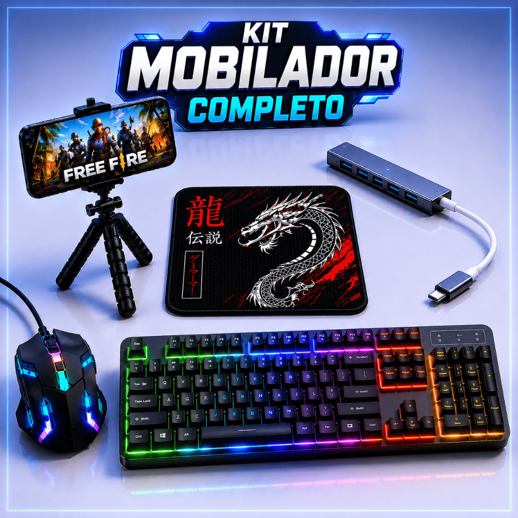 Kit Gamer Para Celular Mobilador Teclado RGB Mouse Gamer Mouse Pad Hub ...