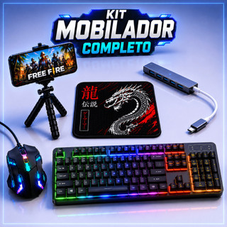 Kit Gamer Para Celular Mobilador Teclado RGB Mouse Gamer Mouse Pad Hub ...