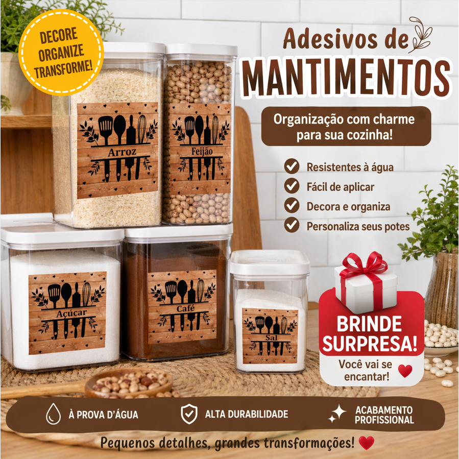 Etiquetas adesivo de vinil/ organizador mantimentos 5 peças + BRINDE ...