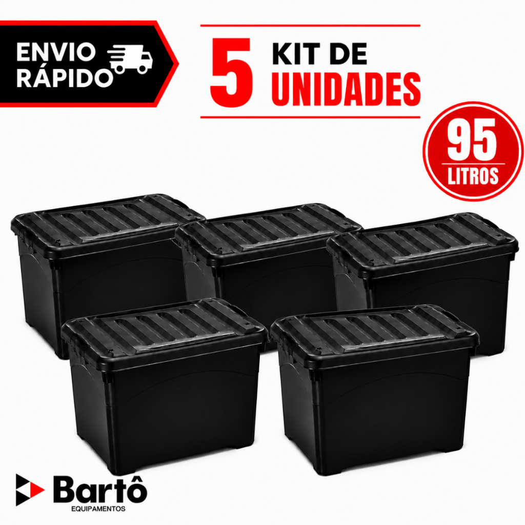Kit 5 Caixas Organizadoras 95 Litros com Rodinhas e Trava Ideal para ...