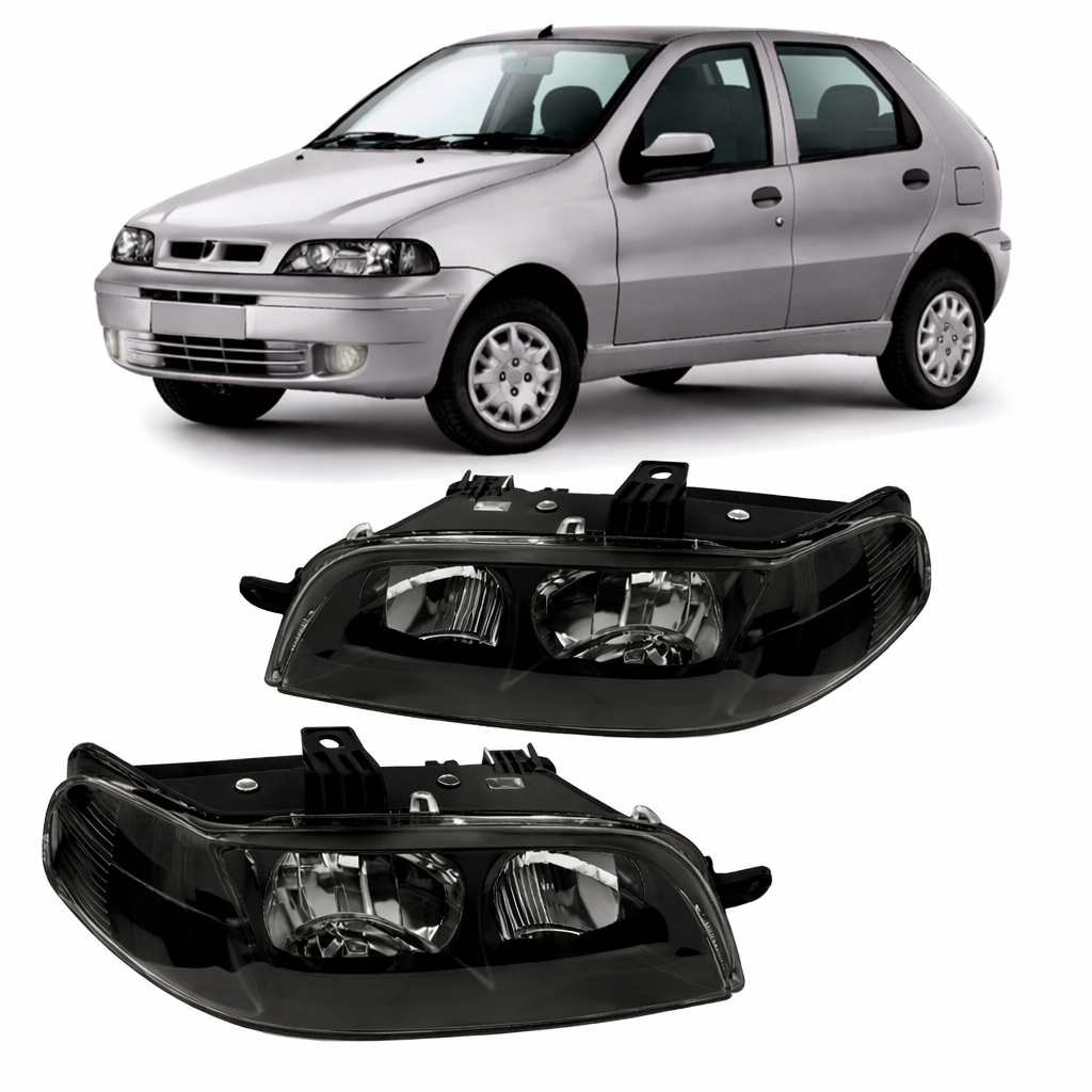 Par Farol Fiat Palio Siena Strada 2001 2002 2003 Foco Duplo Máscara ...