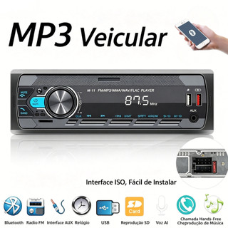 Rádio Automotivo 1DIN Bluetooth MP3 Player, FM/AUX/USB/TF, Suporte ...