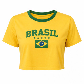 Cropped Brasil Feminina Algodão Casual Torcida Copa | Shopee Brasil