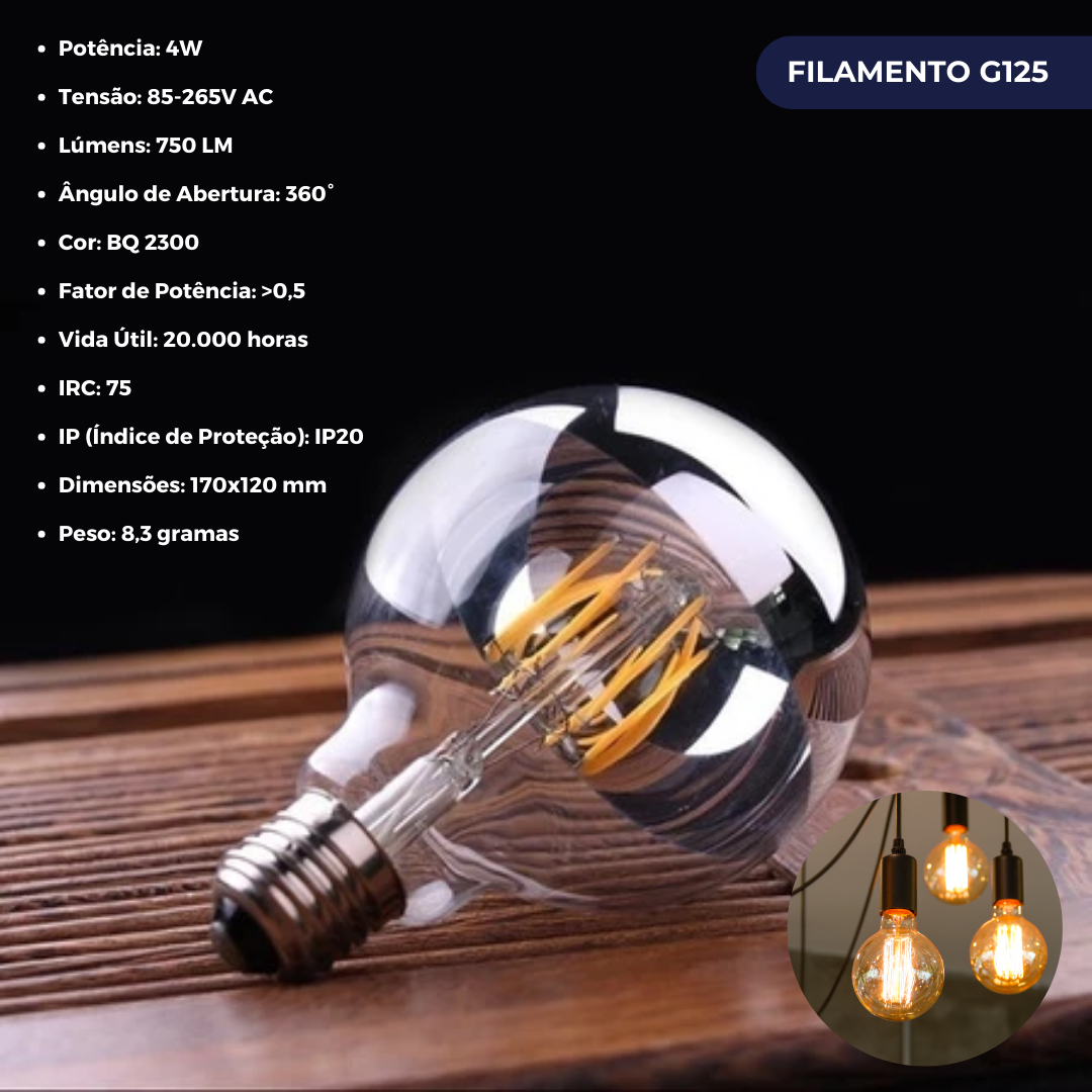 Kit 10 Lâmpada Filamento LED E27 Luz Quente 4W Âmbar Retrô Vintage Bivolt | G45 | A60 | ST64 ...