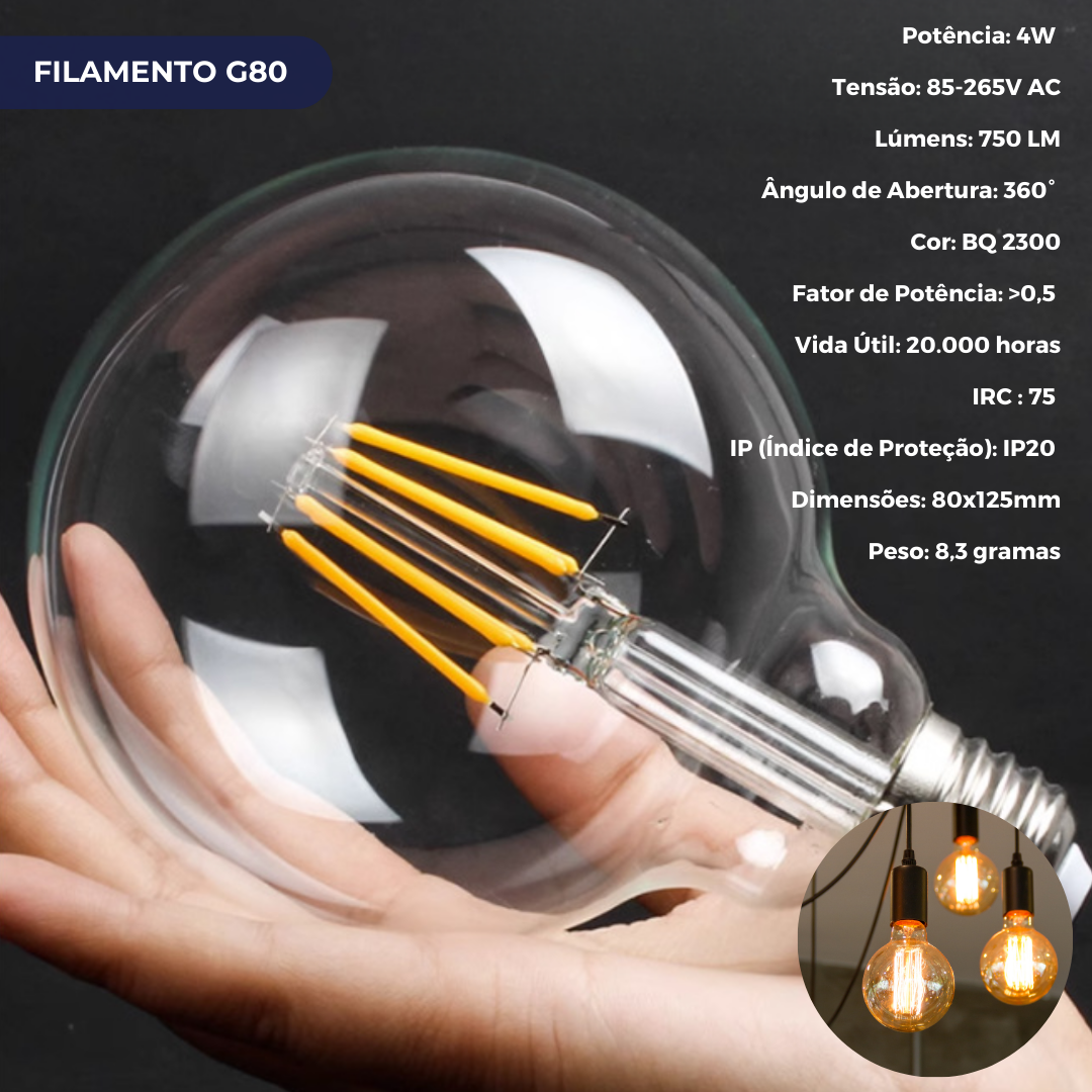 Kit 10 Lâmpada Filamento LED E27 Luz Quente 4W Âmbar Retrô Vintage Bivolt | G45 | A60 | ST64 ...