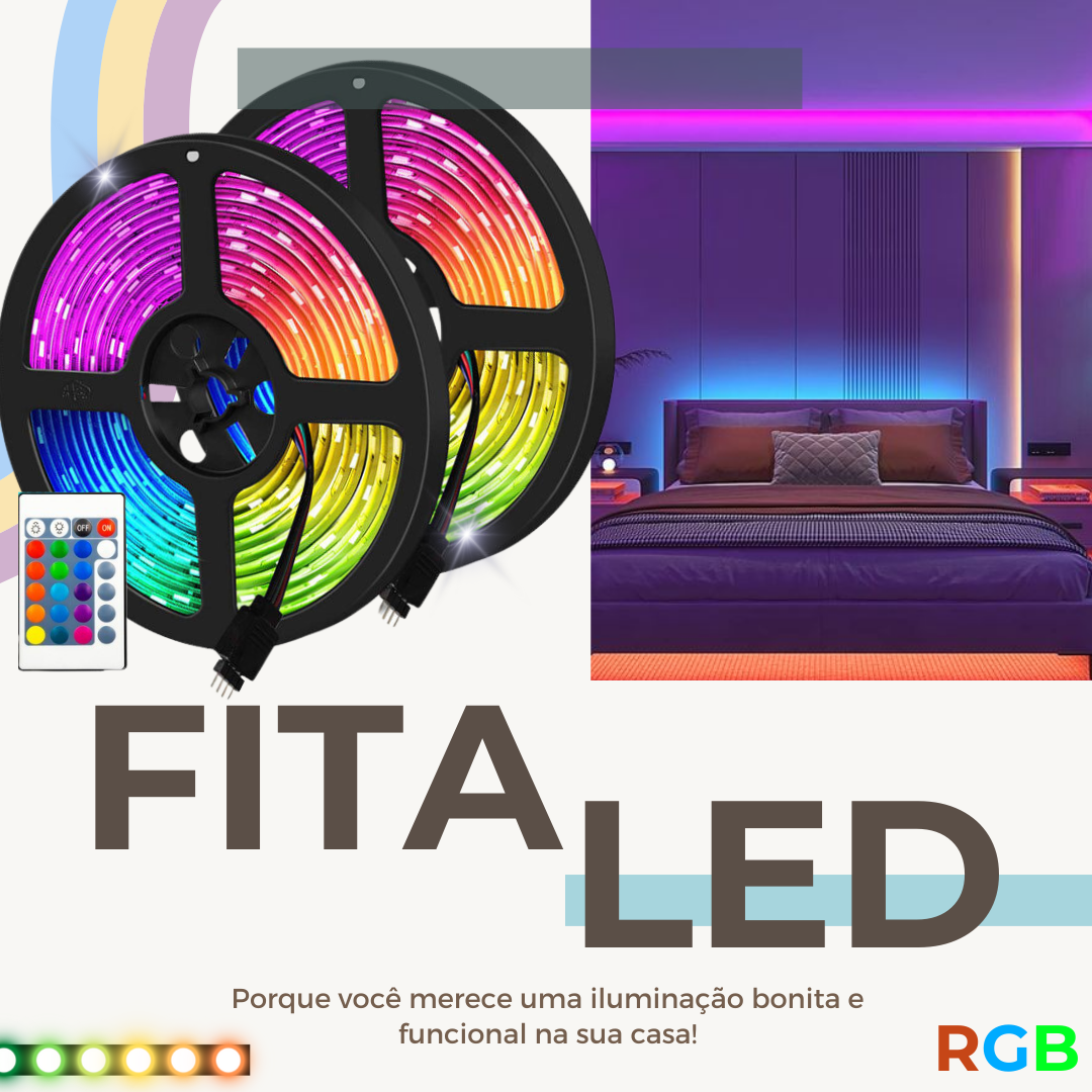 Fita LED 5050 Super Led Ultra RGB 5M 12v 300 Leds | Fita + Controle ...