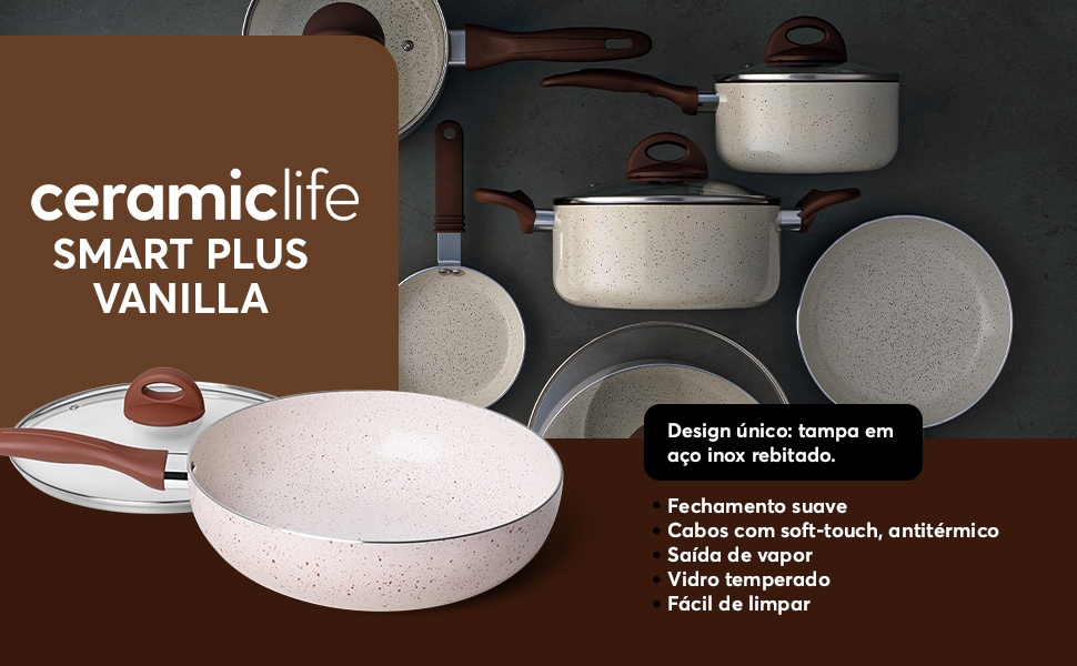 Jogo de Panelas 7 peças Vanilla Brinox Antiaderente Cerâmico - Ceramic ...
