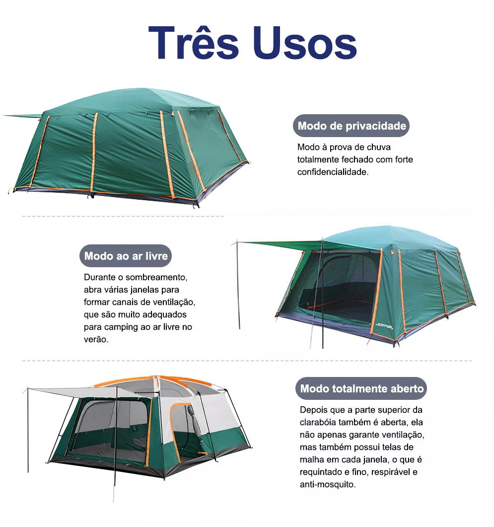 Barraca Camping Acampamento8-12 Pessoas Impermeavel 4000mm Joyfox ...