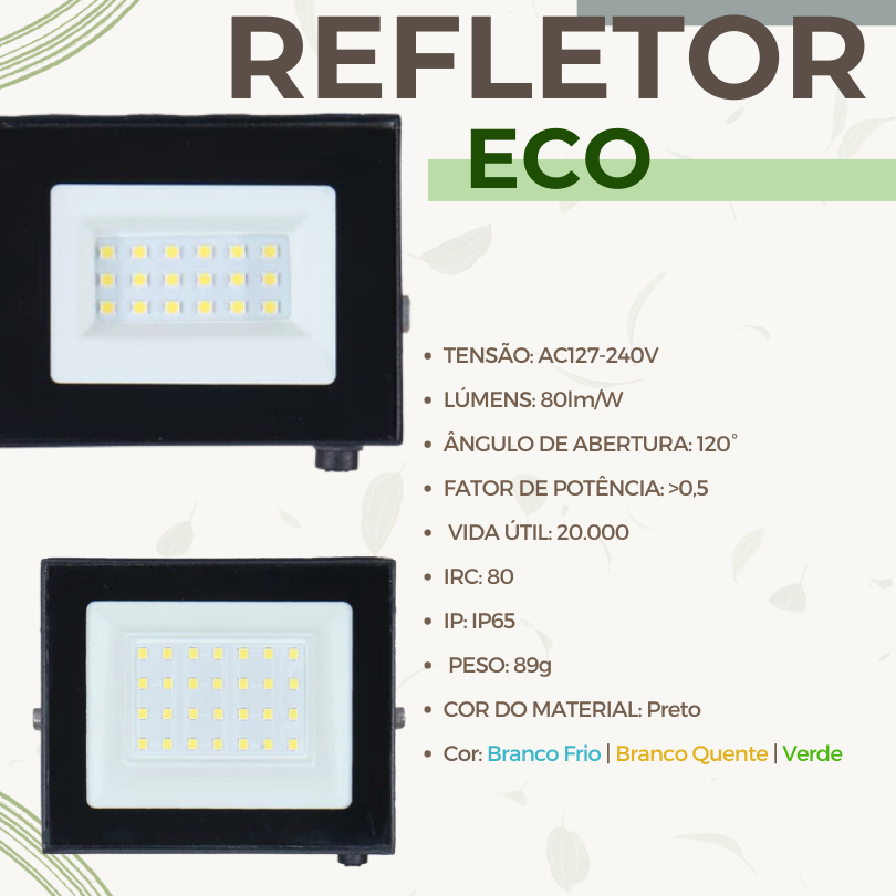 Kit 4 Holofote Refletor Led ECO Pro 200W 100W 50W Branco Frio 6500K Branco Quente Verde | IP65 ...