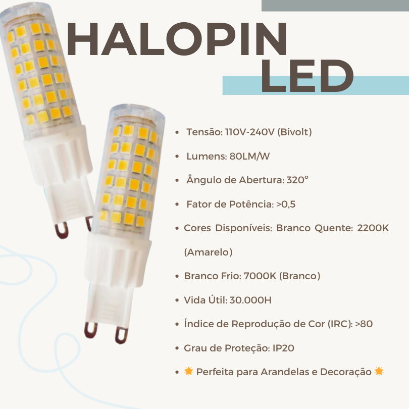 Kit 10 Lâmpada Led 12W 10W 7W 5W G9 Halopin | Luz Quente 2200K | Luz Fria 7000K Bipino ...