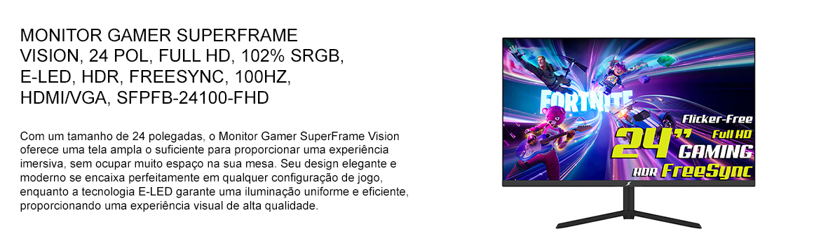 Monitor Gamer SuperFrame Vision, 24 Pol, Full HD, 102% SRGB, E-LED, HDR ...