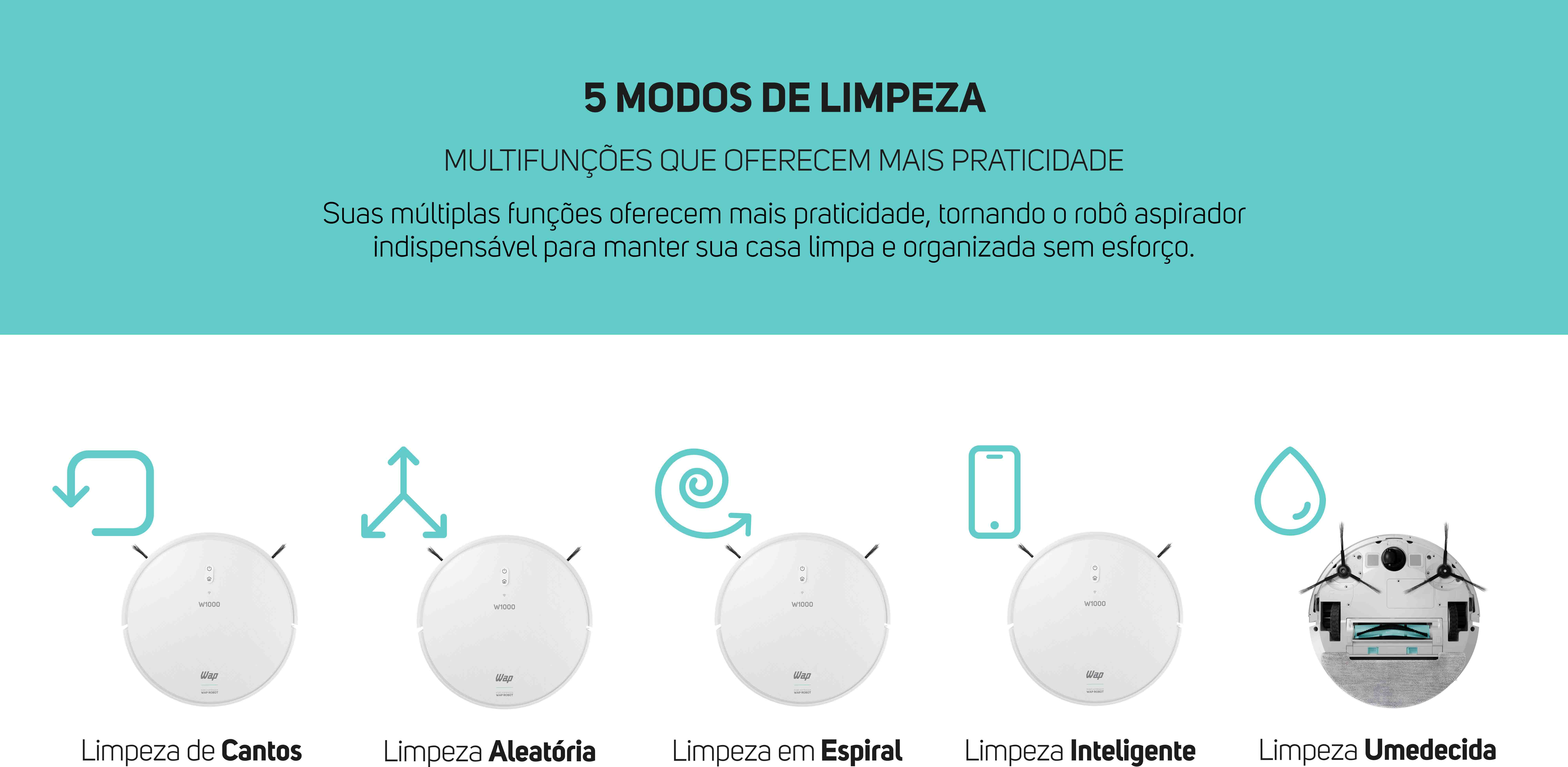 Robô Aspirador de Pó Inteligente Wap Robot W1000 Com Mapeamento Passa Pano Sensor Antiqueda ...