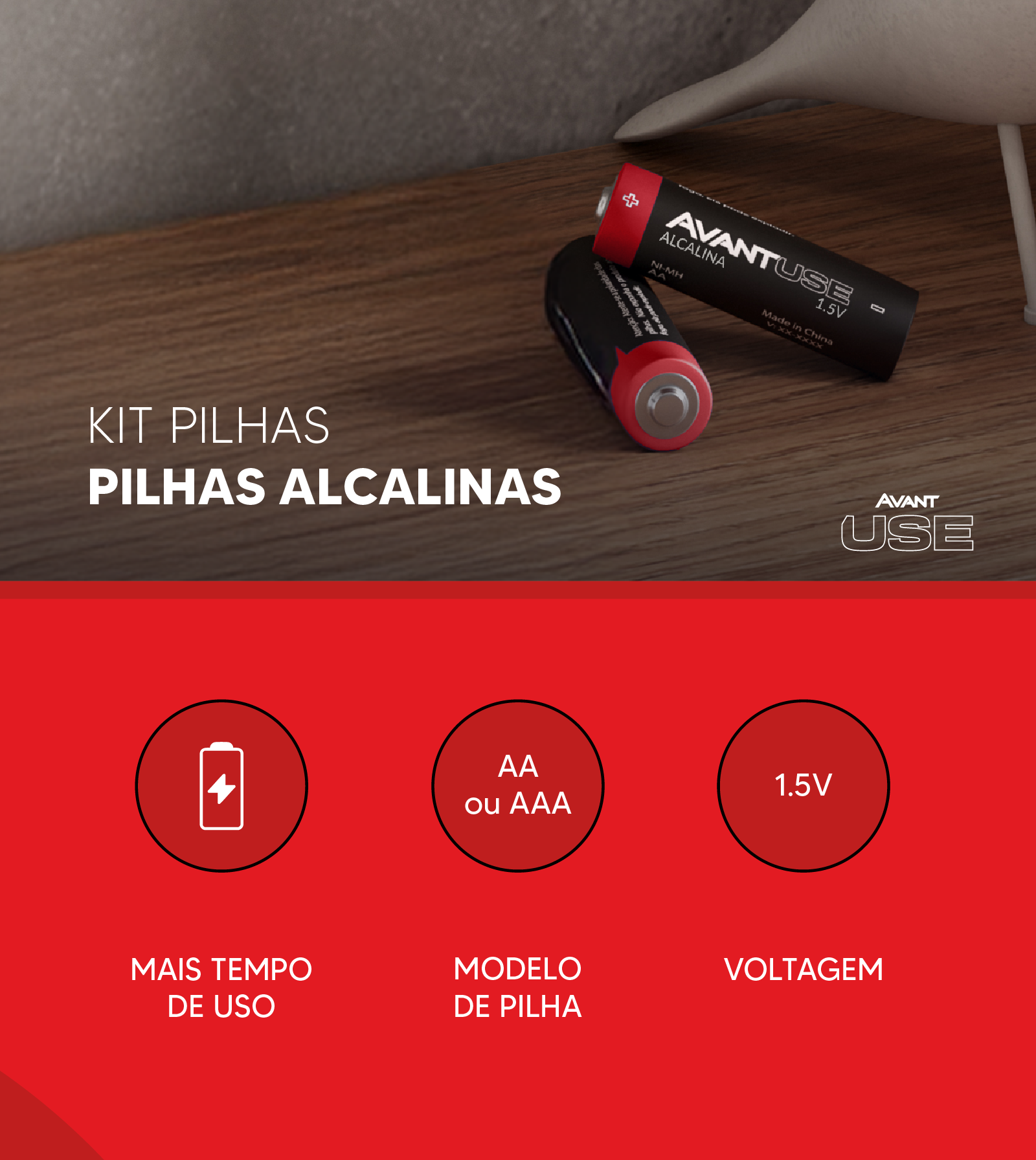 Kit 8 Pilhas Alcalina AAA Palito 1.5V Avant Use | Shopee Brasil