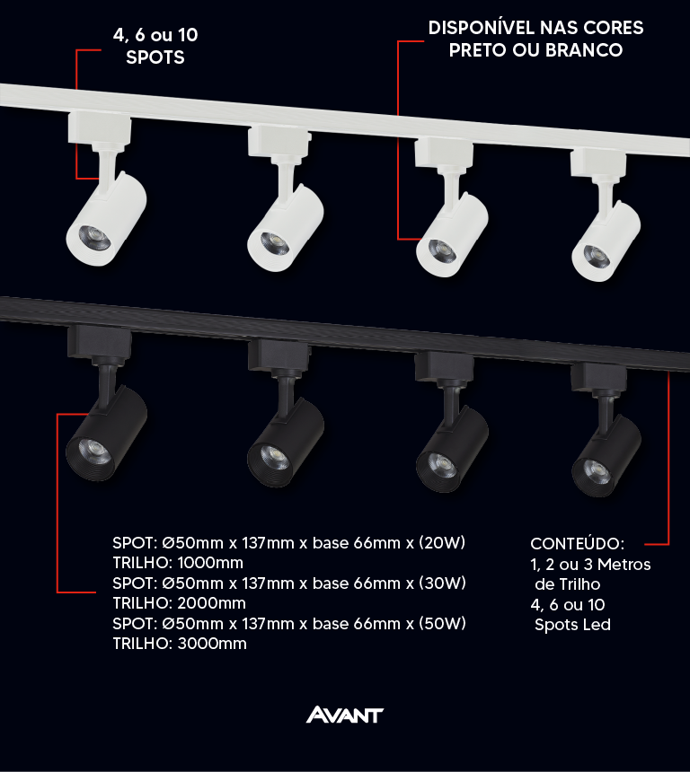 Kit trilho Eletrificado 10 Spot Led + 3 Metros Trilho Pop 50w 3000k ...