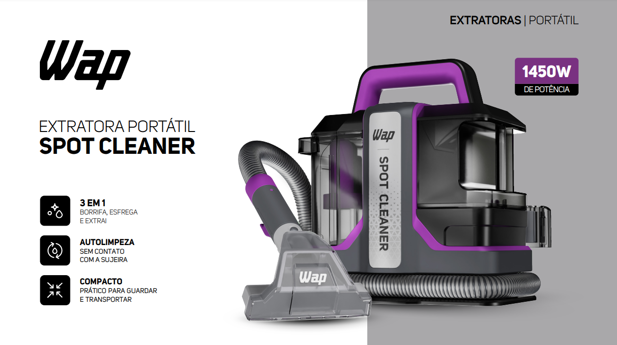 Extratora De Sujeira Portátil WAP Spot Cleaner W3 1450W Cinza e Roxo ...