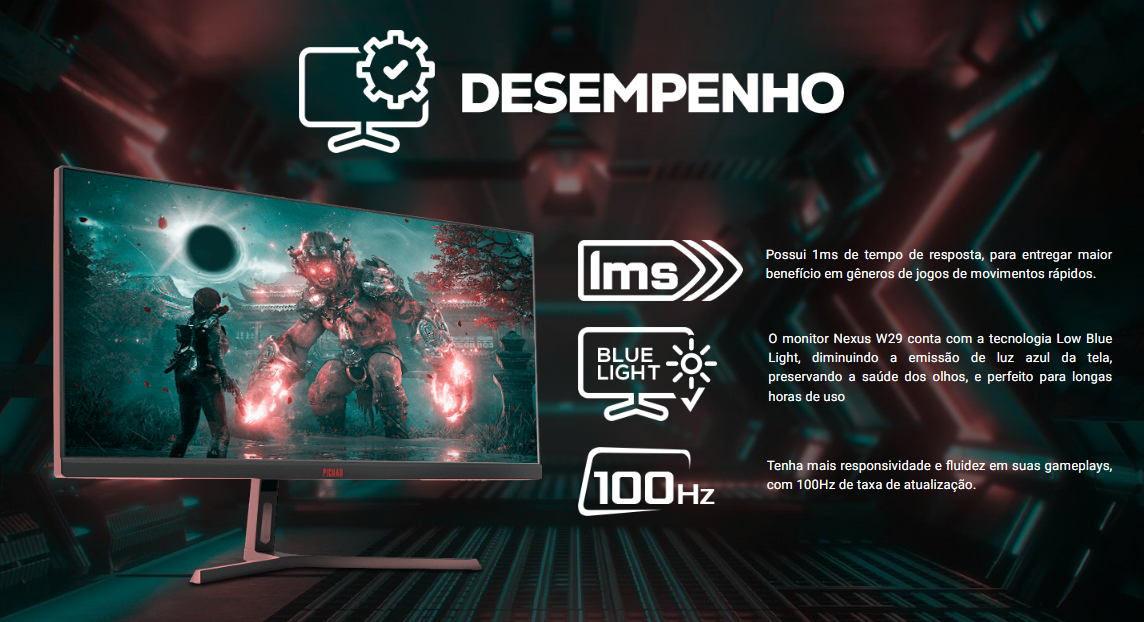 Monitor Gamer Pichau Nexus W29, 29Pol,VA, Ultrawide, WFHD, 1ms,100Hz,FreeSync,HDMI/DP, PG-NXW29 ...