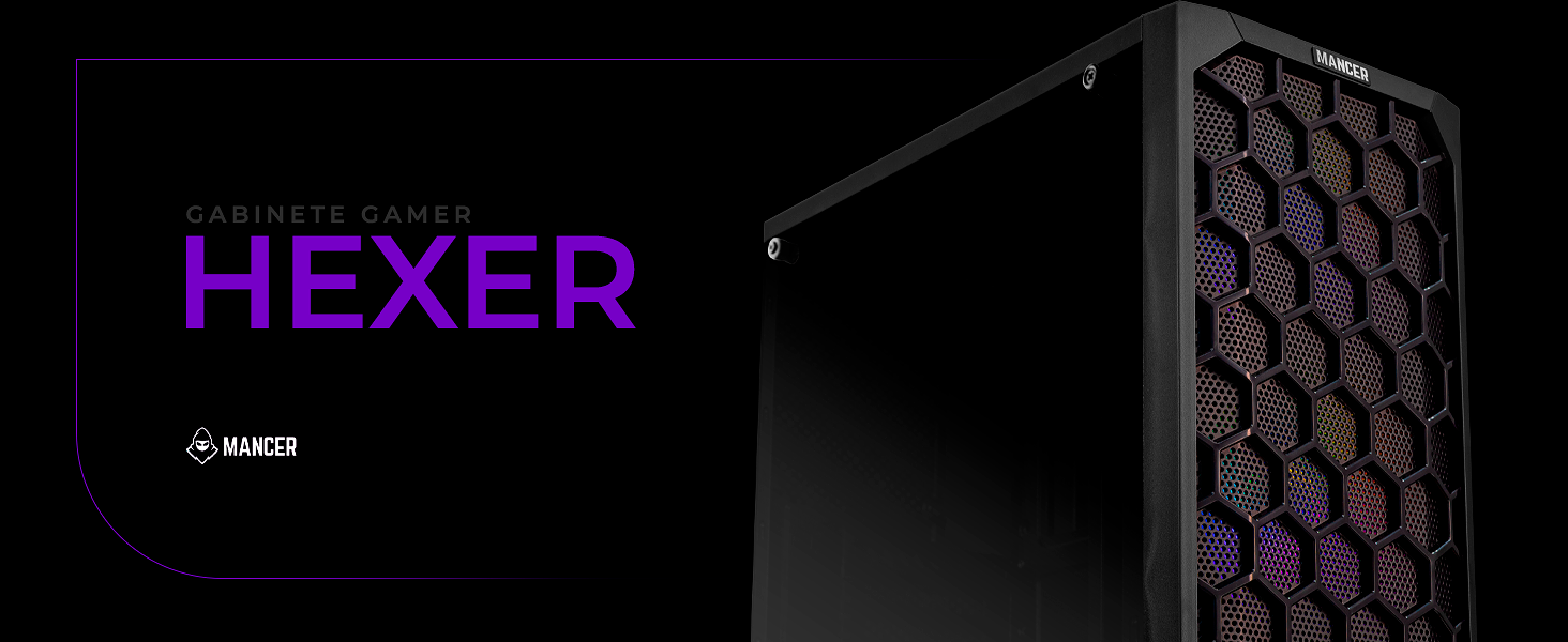Gabinete Gamer Mancer Hexer, Rainbow, Mid-Tower, Lateral de Vidro, Com ...