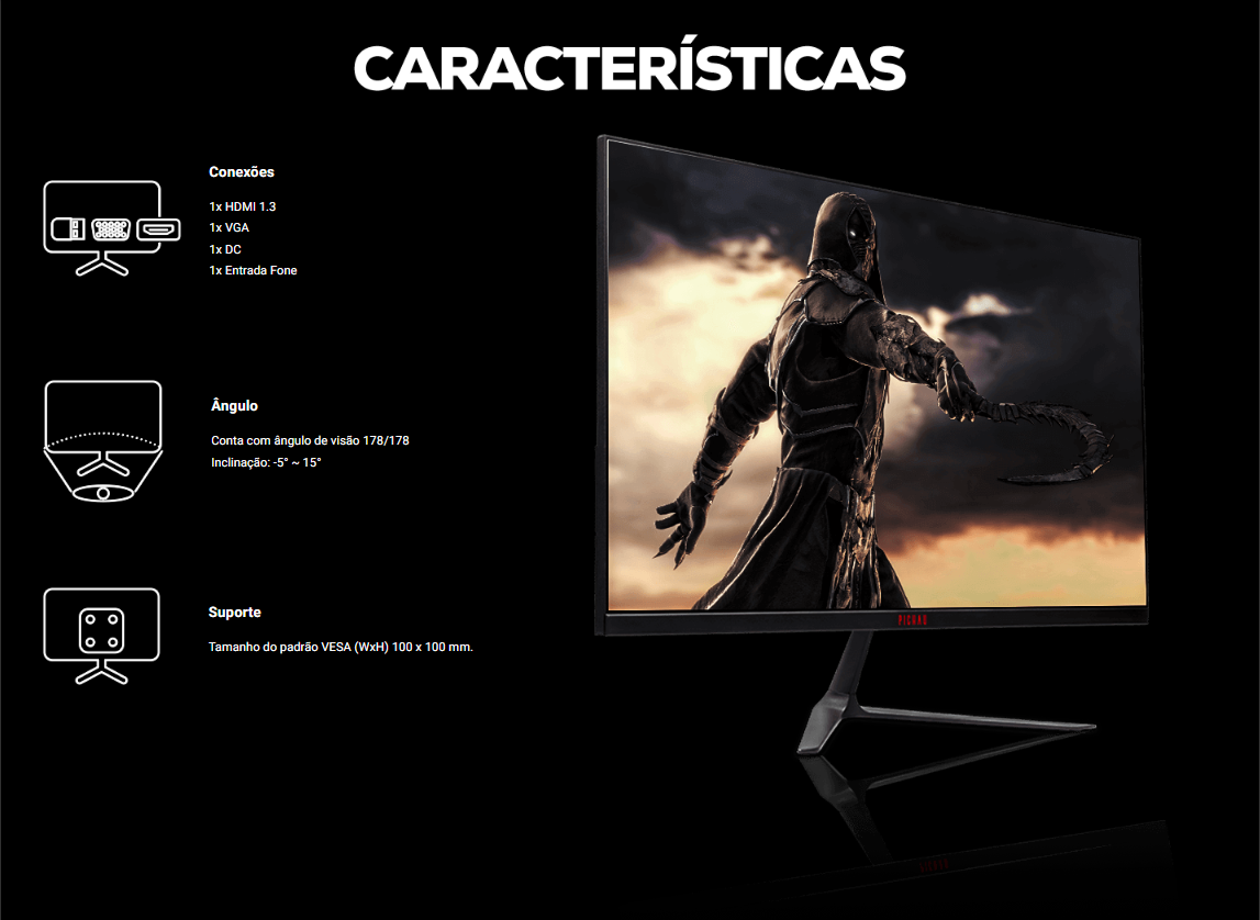 Monitor Gamer Pichau Athen V3, 24 Pol, IPS, FHD, 1ms, 100Hz, FreeSync ...