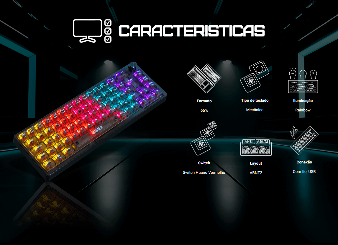 Teclado Mecanico Gamer Mancer Black Ghost, Rainbow, Switch Huano ...