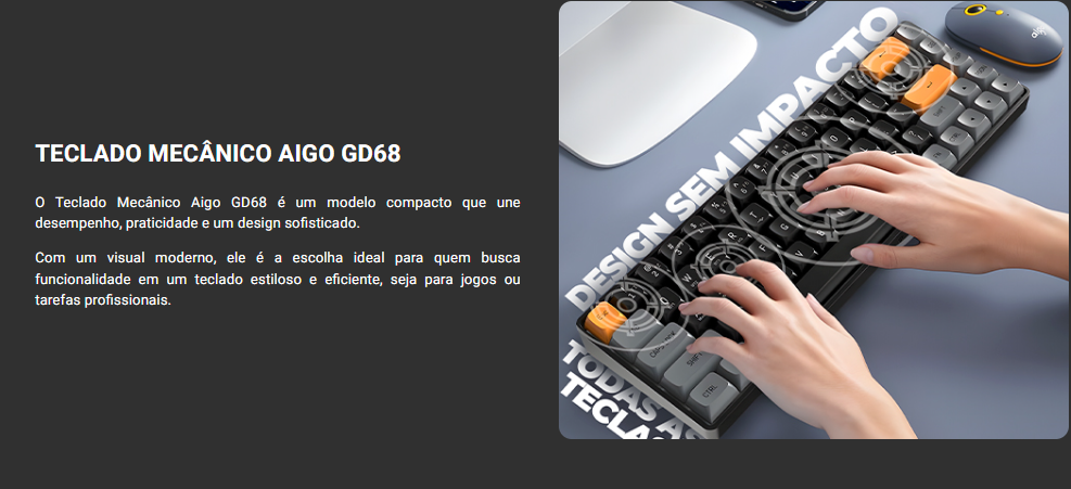 Teclado Mecanico Aigo GD68 Brown Sugar, Wireless, Switch Azul, Preto e ...