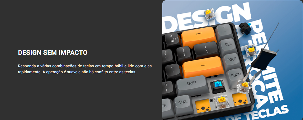 Teclado Mecanico Aigo GD68 Brown Sugar, Wireless, Switch Azul, Preto e ...
