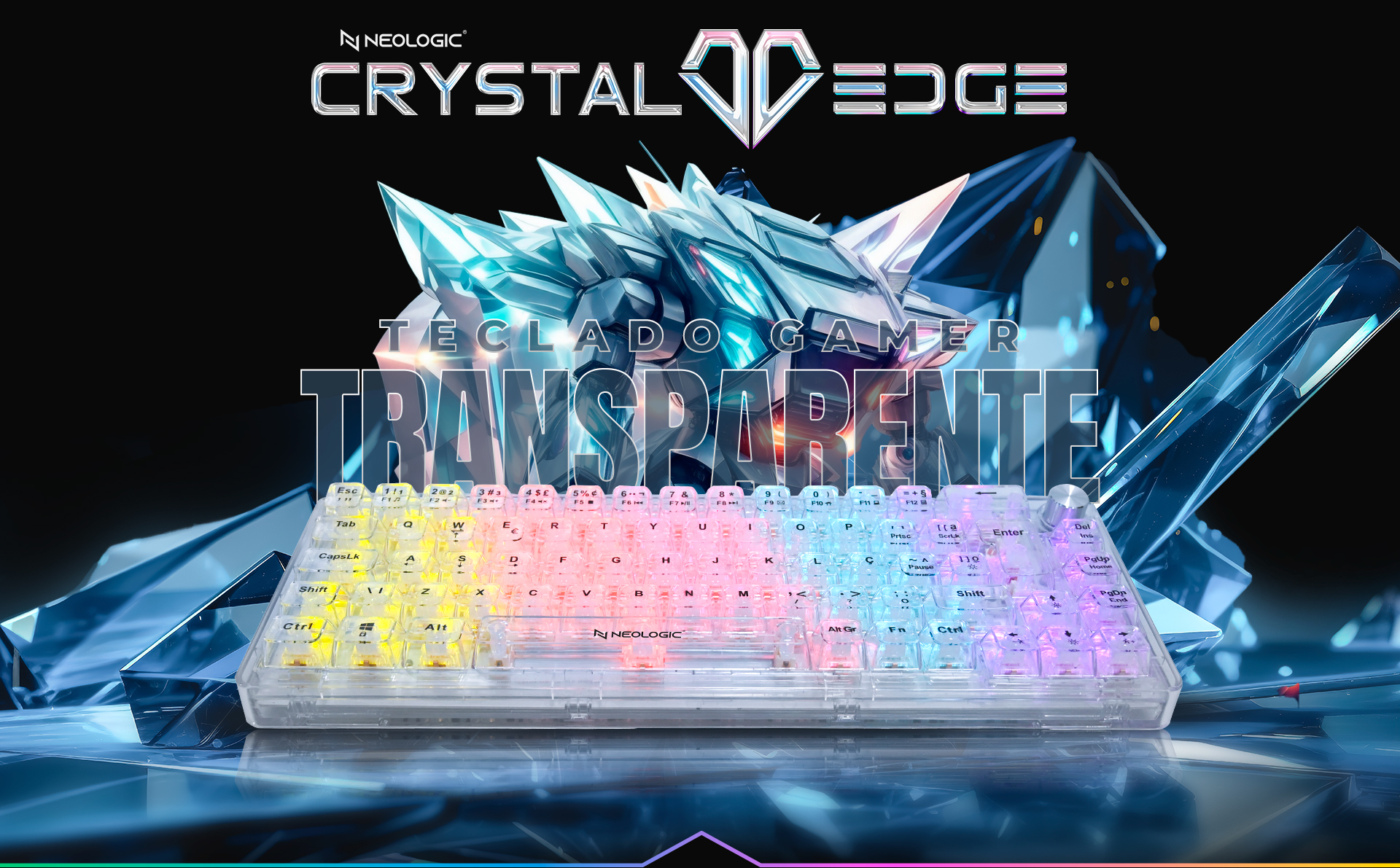 TECLADO GAMER MECANICO NEOLOGIC CRYSTAL EDGE, 65%, TRANSPARENTE ...