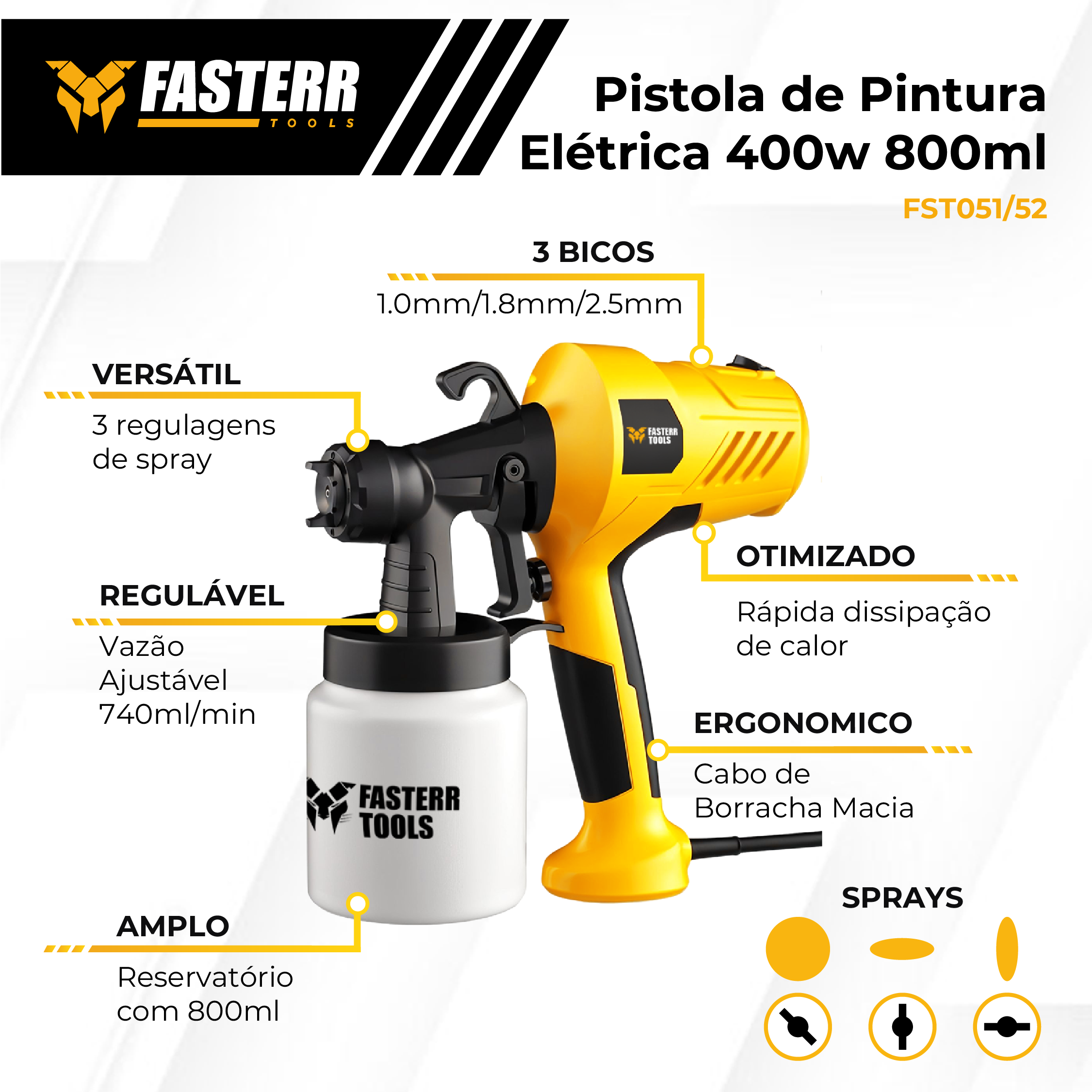 Pistola Elétrica Para Pintura 400W 800ml 220V FST052 - Fasterr | Shopee ...