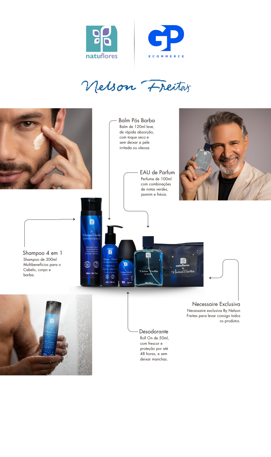 Kit 4 itens By Nelson Freitas NatuFlores Cuidado Masculino Shampoo ...