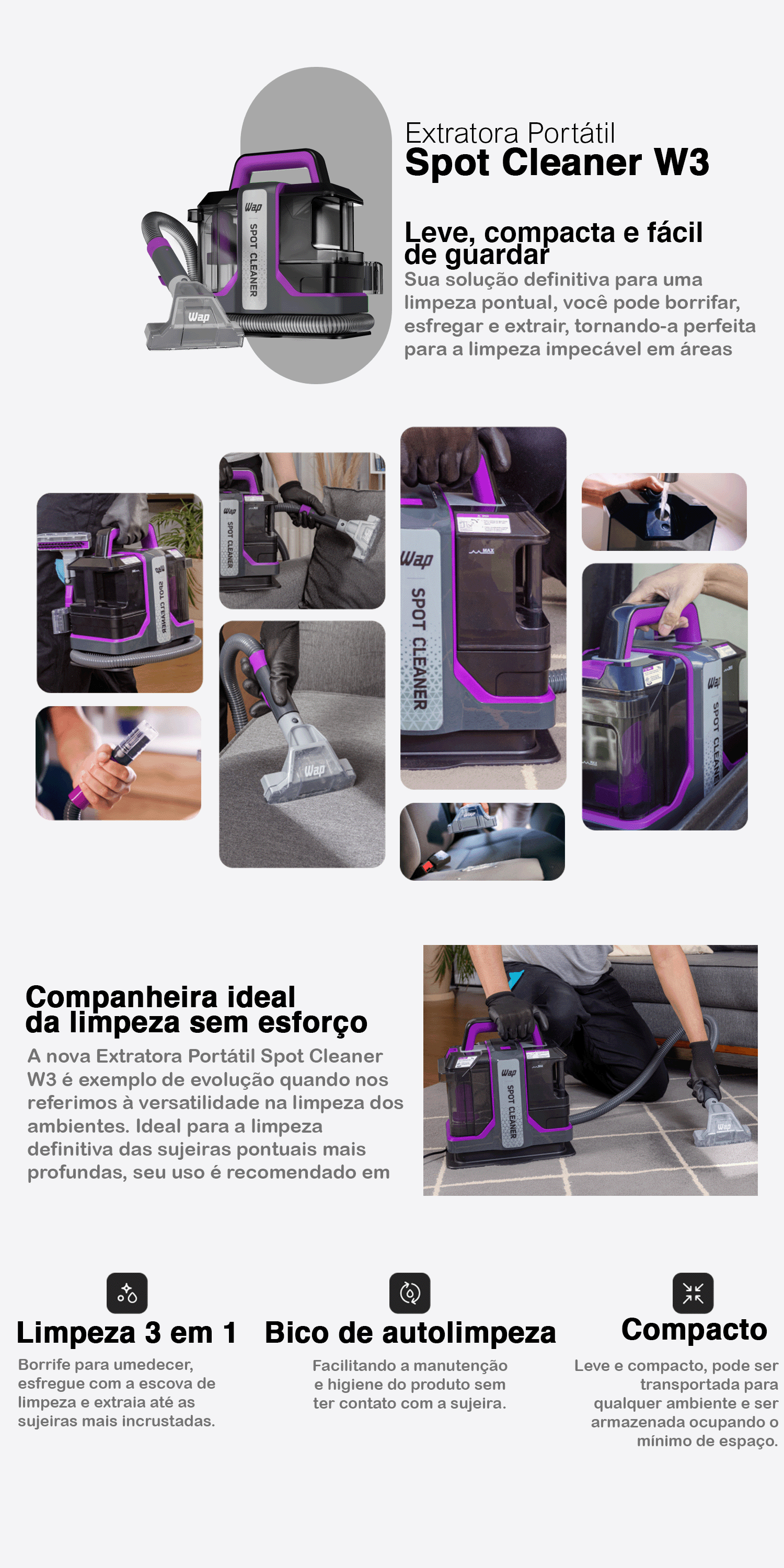 Extratora Higienizadora Portátil Spot Cleaner W3 Limpeza Estofados e ...