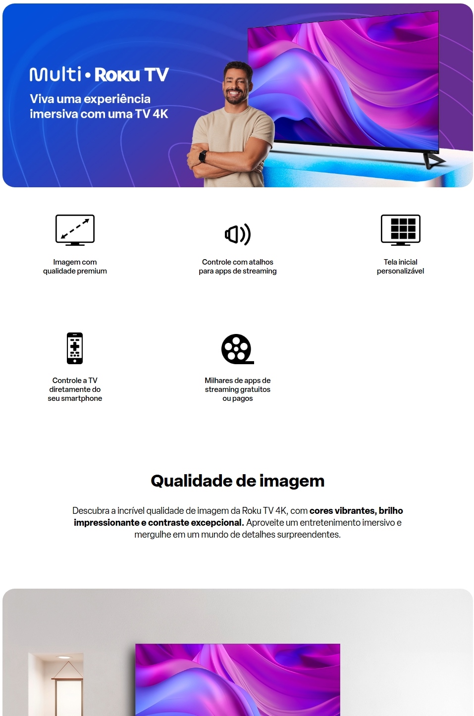 Smart TV DLED 50 4K Multi Definition Roku 4HDMI 2USB Wi-Fi | Shopee Brasil