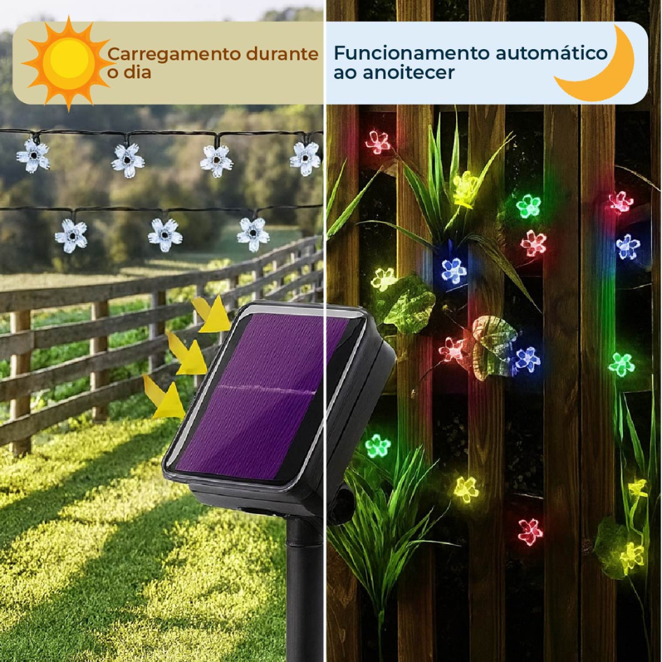 20M Luz Solar Fio de Fada Flor RGB 5M Led Com Placa Solar para ...