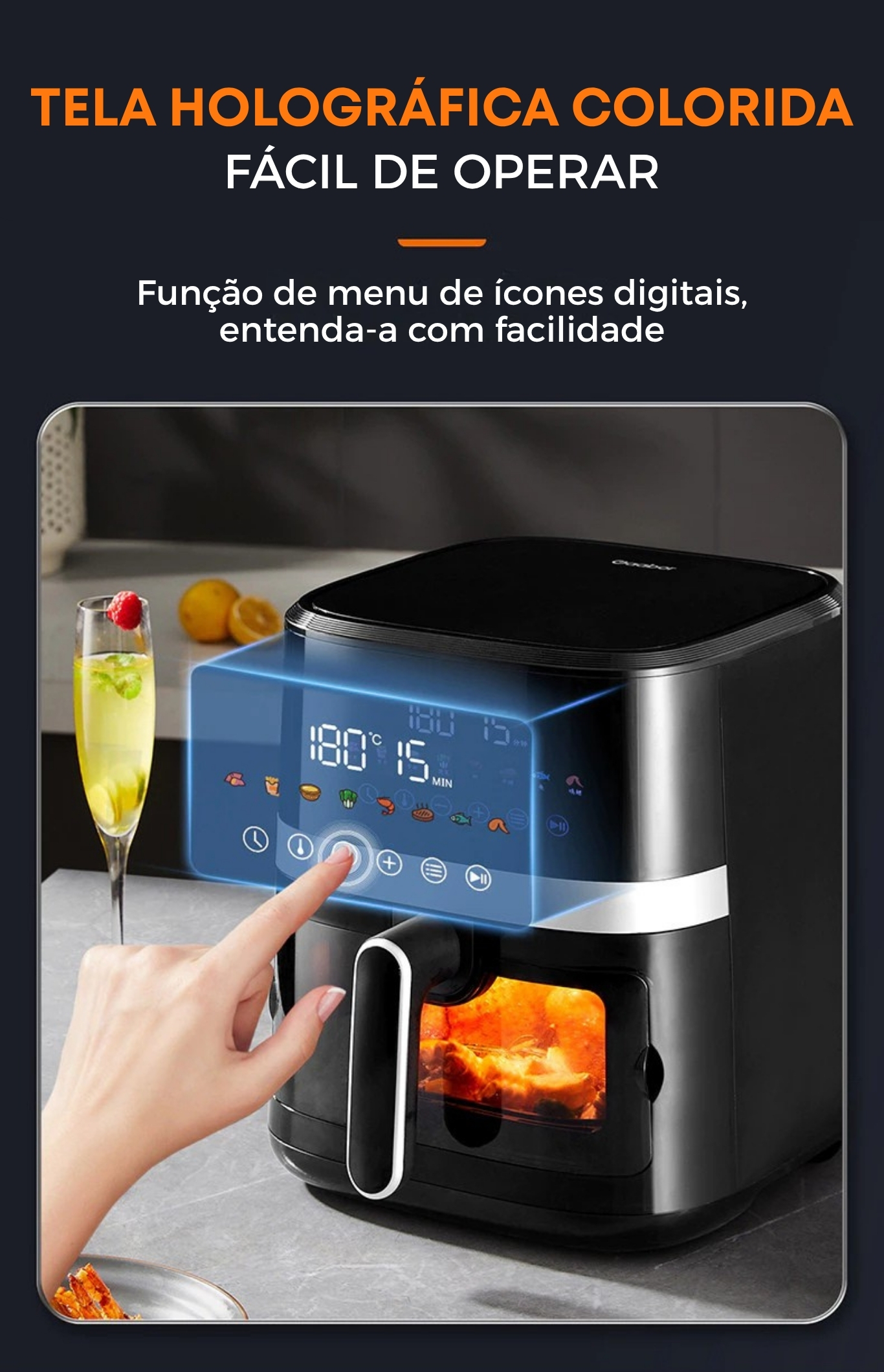 Fritadeira Air Fryer Lume Touchscreen Digital Gaabor com visor ...