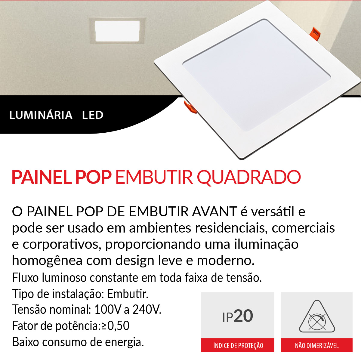 Kit 4 Painéis Plafon Quadrado Embutir 12W Luz Branca 6500K Luminária de ...