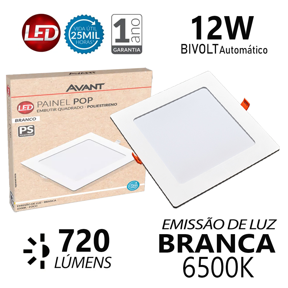 Kit 4 Painéis Plafon Quadrado Embutir 12W Luz Branca 6500K Luminária de ...