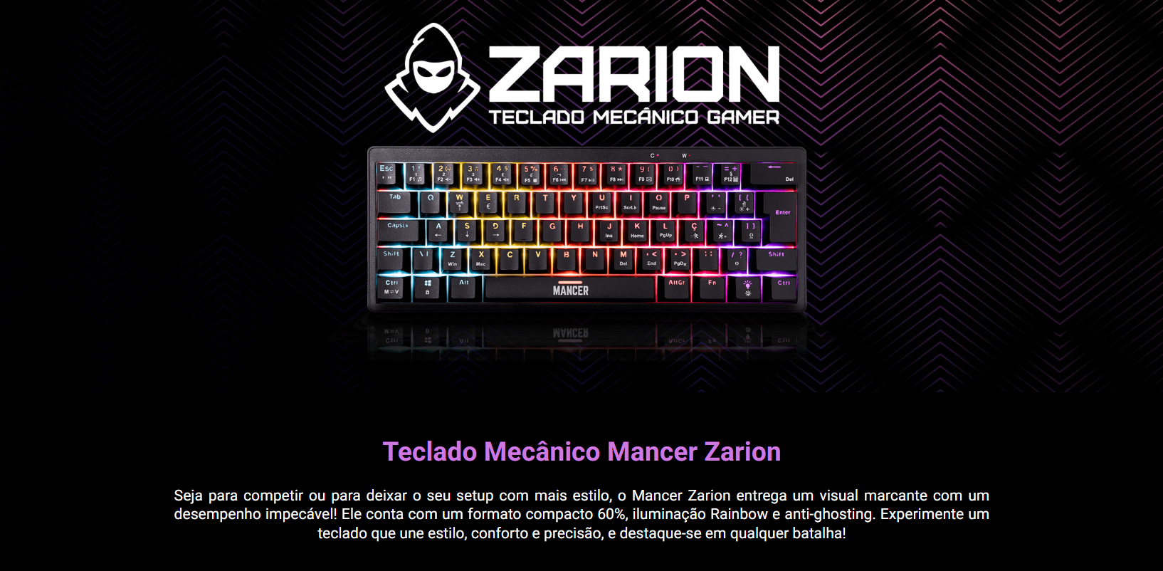Teclado Mecanico Mancer Zarion, Rainbow, ABNT2, Switch Vermelho, Preto ...