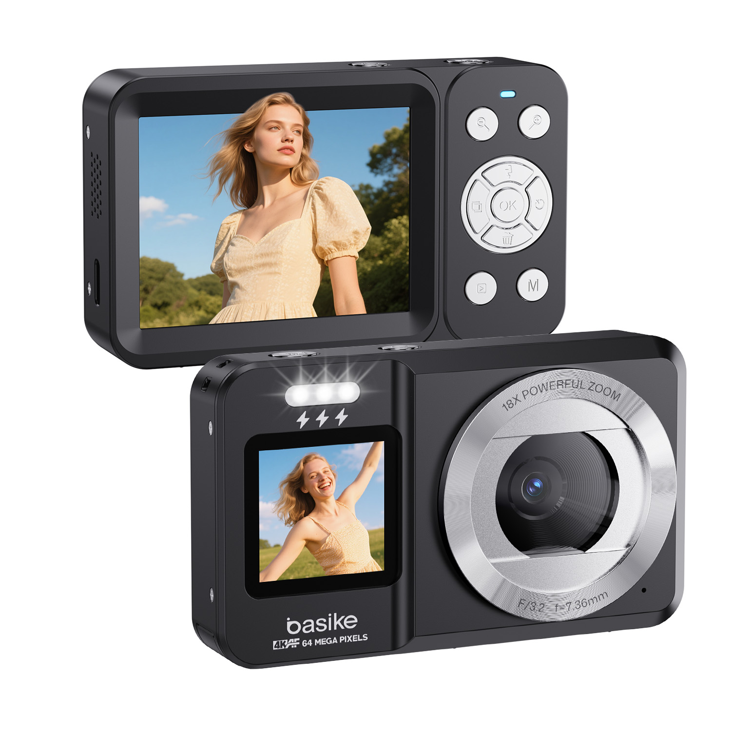 Astgn X Basike Câmera Digital 64 megapixels 4K Selfie Zoom 18X Com Tela ...