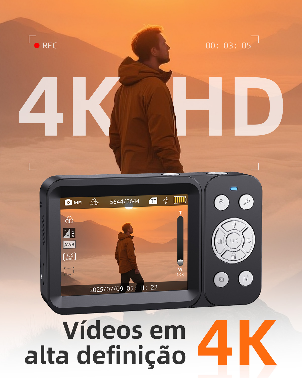 Astgn X Basike Câmera Digital 64 megapixels 4K Selfie Zoom 18X Com Tela ...