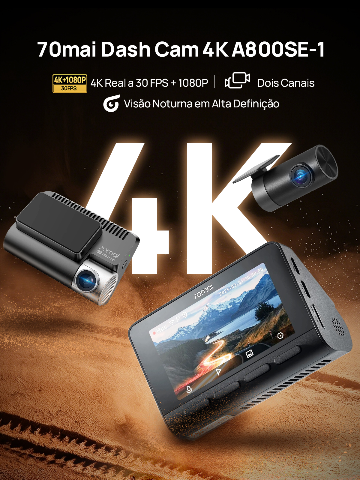 Câmera Veicular 70mai A800SE Set 4k HDR+1080p Gps Visão Noturna 3 ...