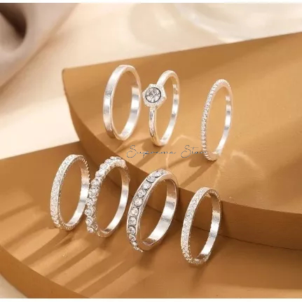 Anel 7 Peças Cor Prata/Dourado Anéis Femininos Moda Blogueira | Shopee ...