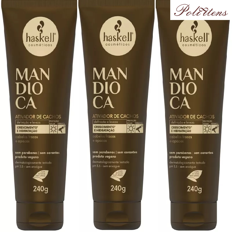Kit 3 Ativador de Cachos Haskell Mandioca 240gr | Shopee Brasil