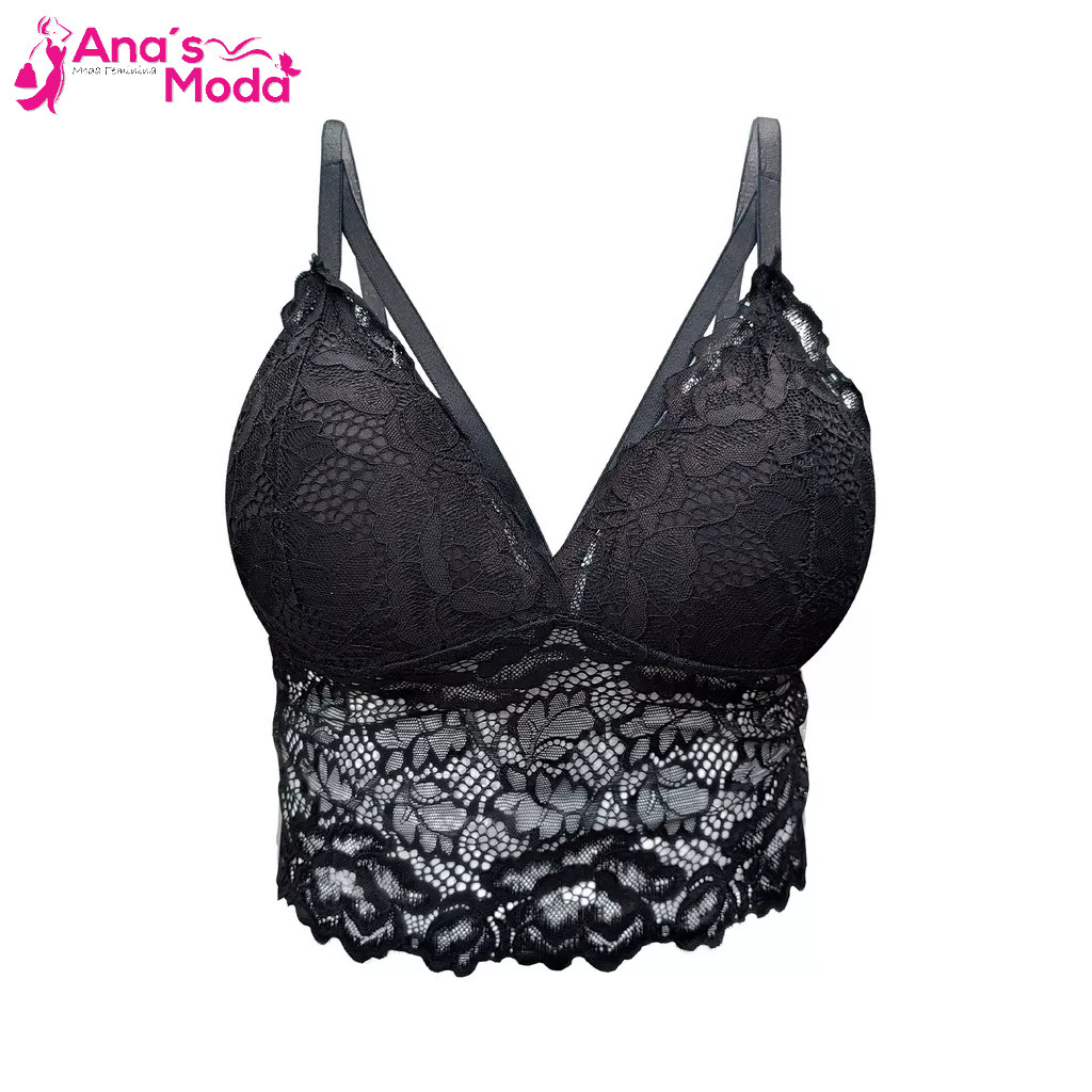 Cropped Top De Renda Tiras Dupla Alça Regulável Com Bojo Croped Strappy ...