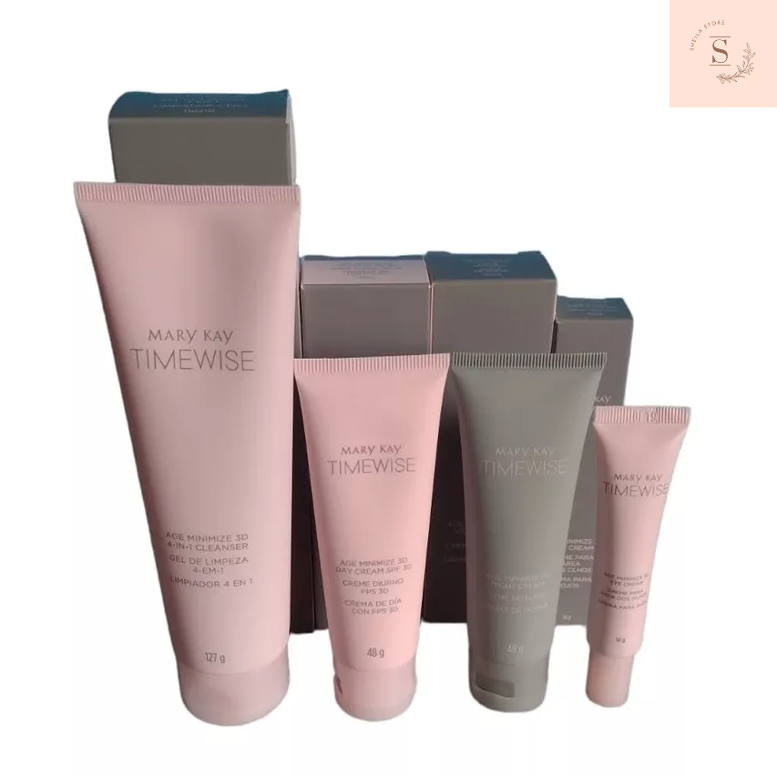 Kit Anti Idade Mary Kay - TimeWise 3D: Gel de Limpeza 4 em 1, Creme Diurno FPS 30, Creme Noturno ...