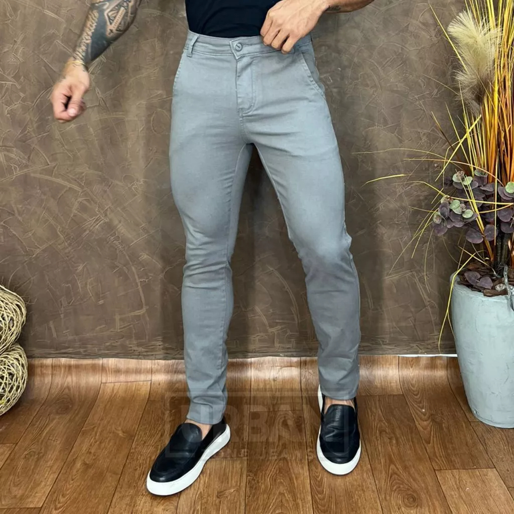 Calça Alfaiataria Masculina Sarja Com Elastano Slim Fit Shopee Brasil
