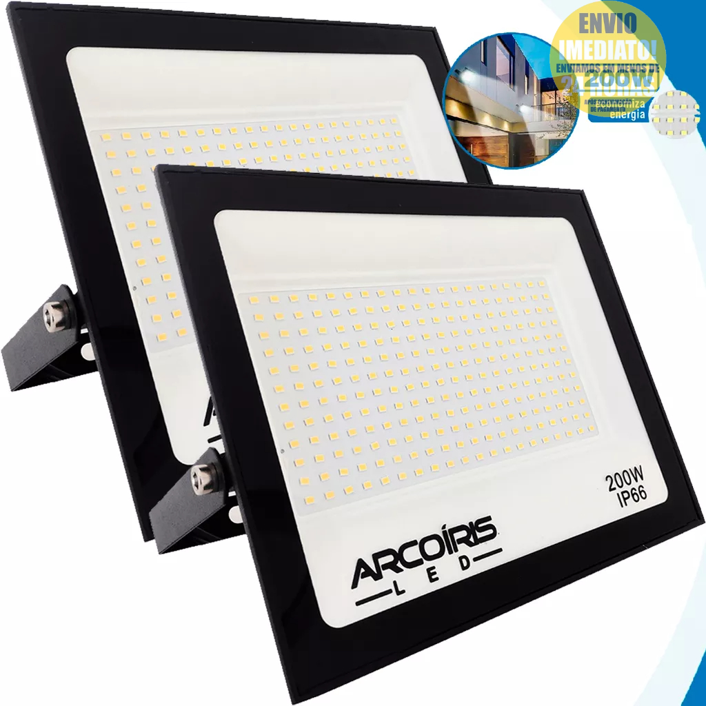 Kit 2 Refletor Led 200w Holofote Bivolt Prova Dágua Luz Branco Frio | Shopee Brasil