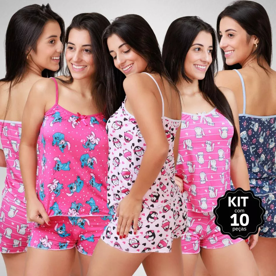 Kit 10 Conjuntos Pijamas Feminino Baby Doll Short Doll | Shopee Brasil