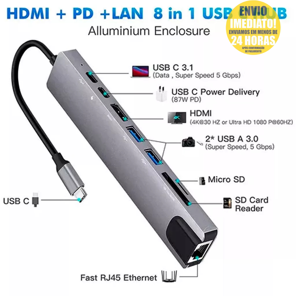 HUB USB C Tipo Splitter Para HDMI Thunderbolt 4K 3 Docking Station ...