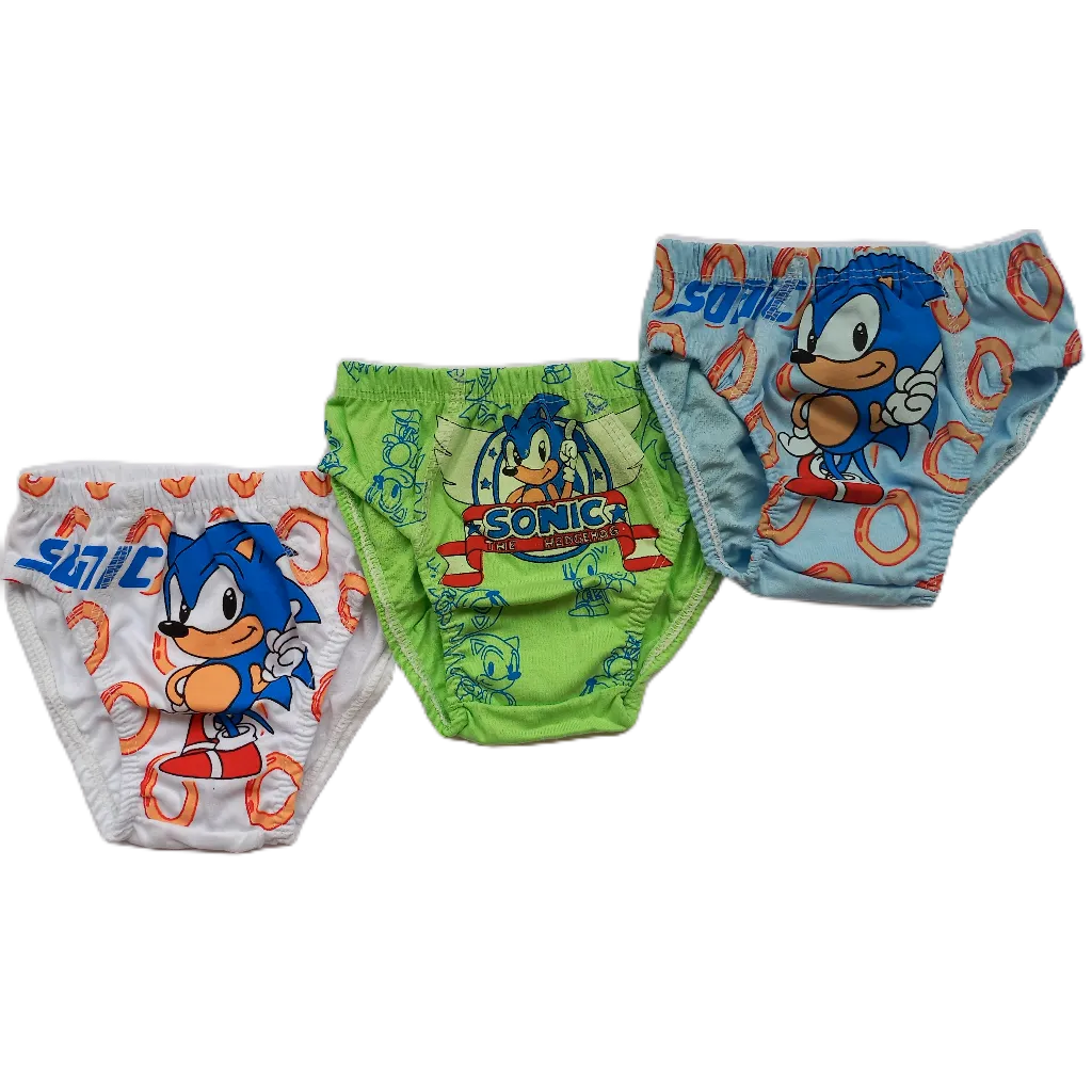 Kit 3 cueca infantil personagem tradicional slip sonic | Shopee Brasil