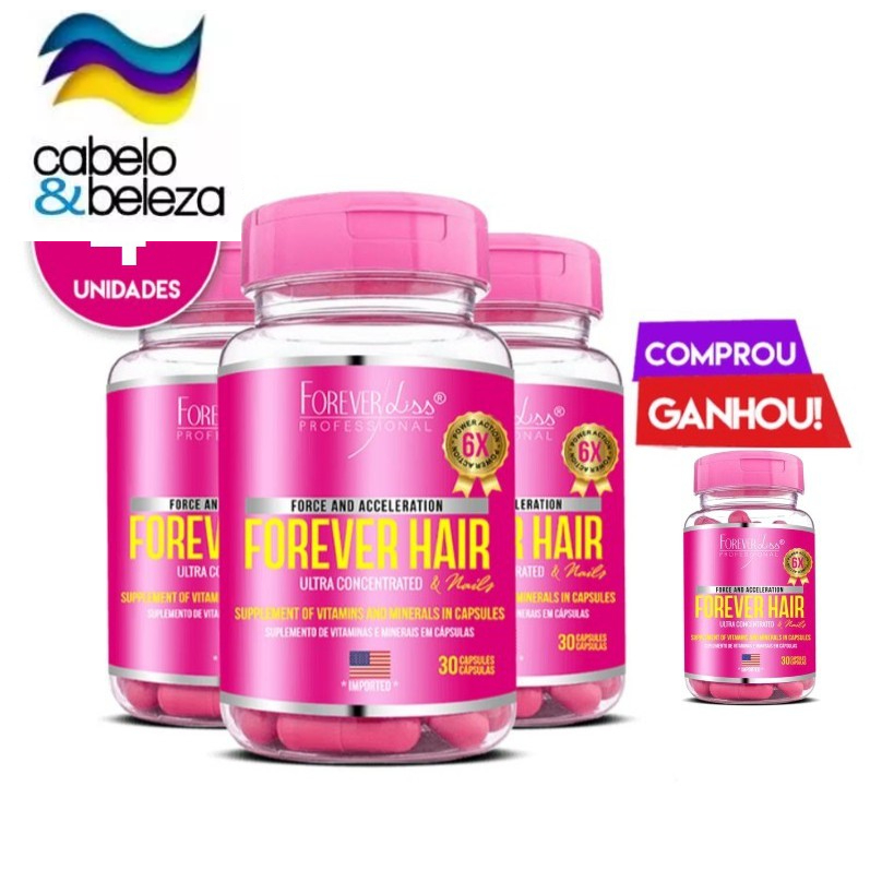 Kit 4 FOREVER HAIR CRESCIMENTO CAPILAR TRATAMENTO 30 DIAS SUPLEMENTO ...
